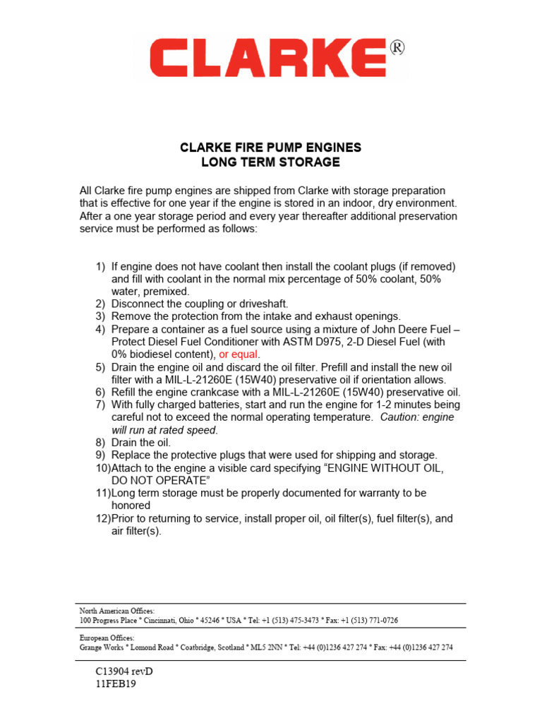 Clarke Long Term Storage On Engines | PDF