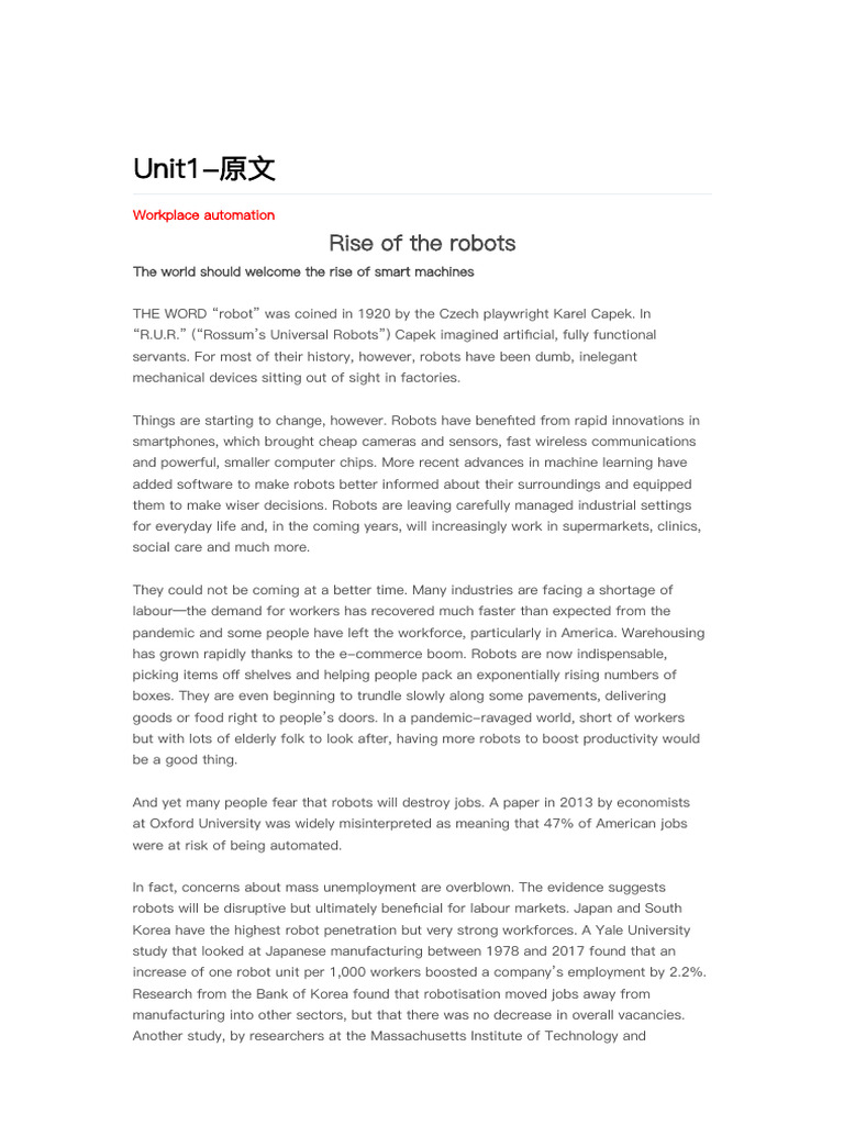 Unit4 原文 | PDF | Robot | Robotics