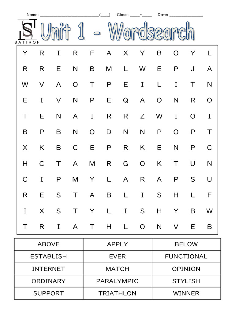 #3rd Grader Unit 1 - Wordsearch | PDF