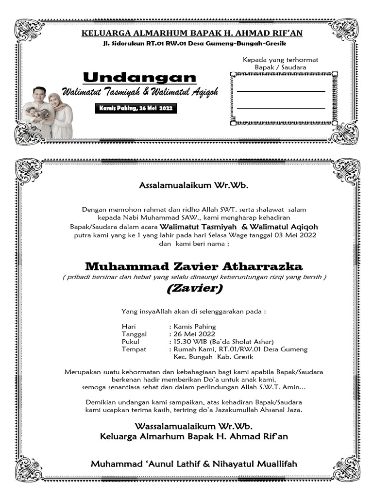 Undangan Walimatut Tasmiyah | PDF