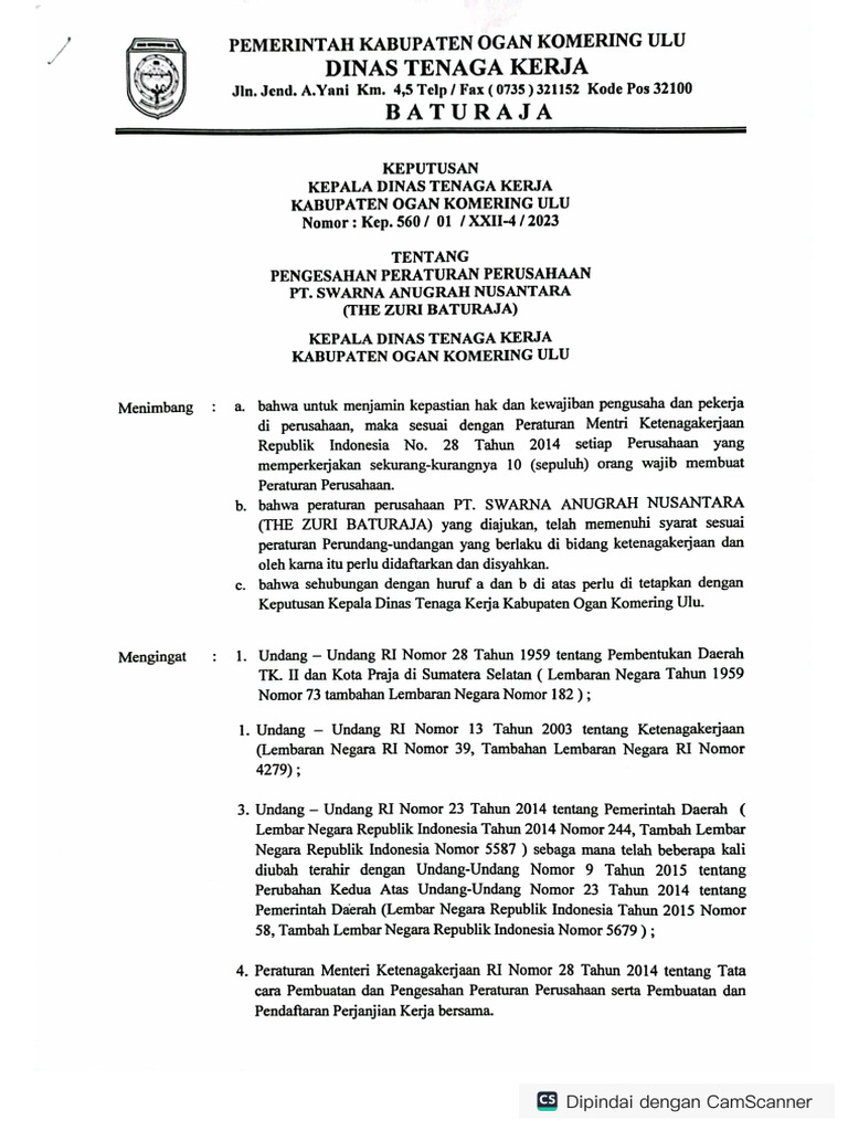 Pengesahan Peraturan Perusahaan 2023-2025 | PDF