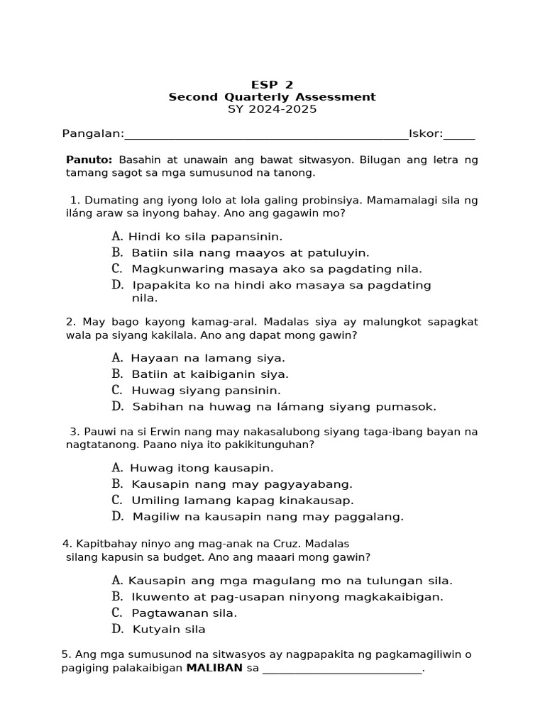 ESP 2_Q2_PT 2nd | PDF