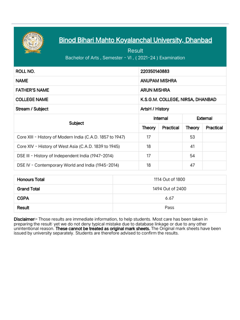 Bbmku - Result | PDF