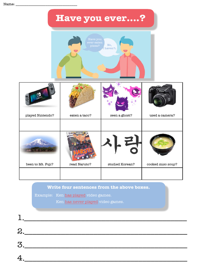 3grader Unit 1 - Have-You-Ever-Worksheet-Version-1 | PDF