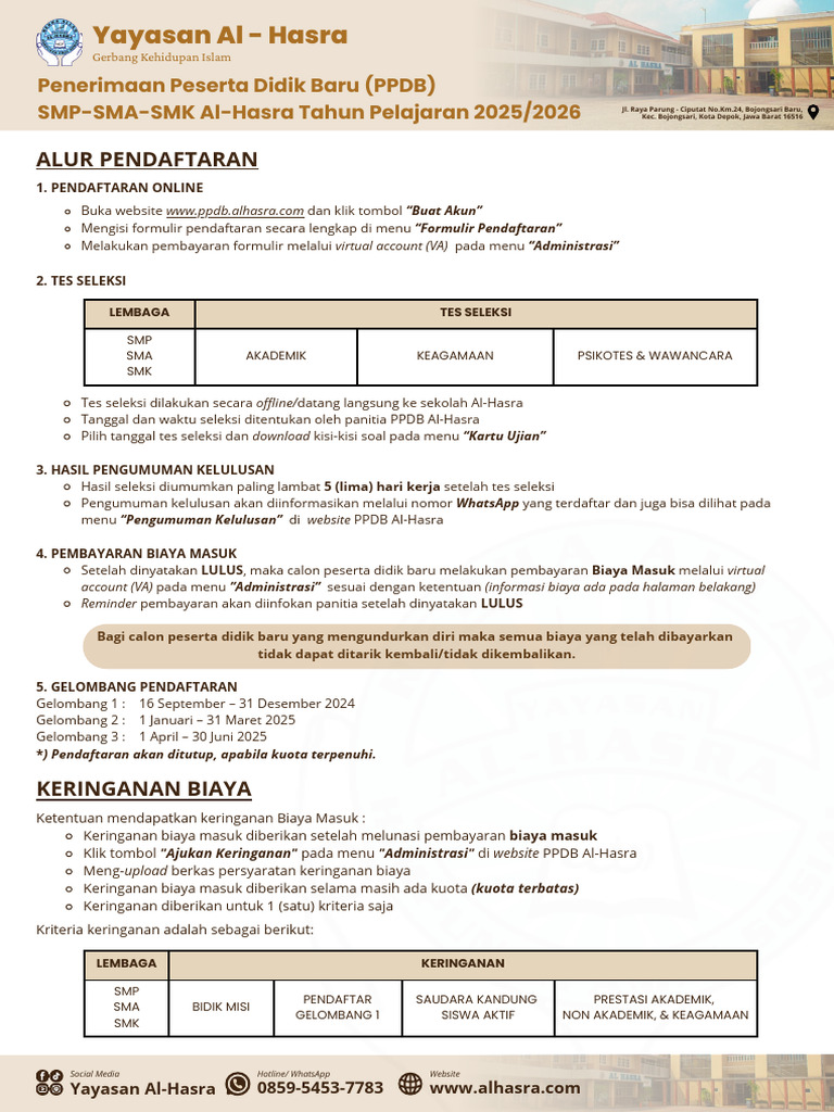Lembar Informasi PPDB Al-Hasra | PDF