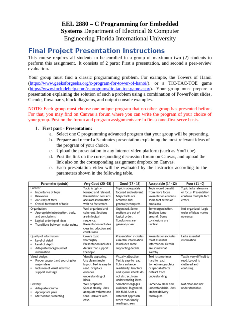 EEL2880 Final Project Instructions 4 (1) | PDF | Information | Human Communication