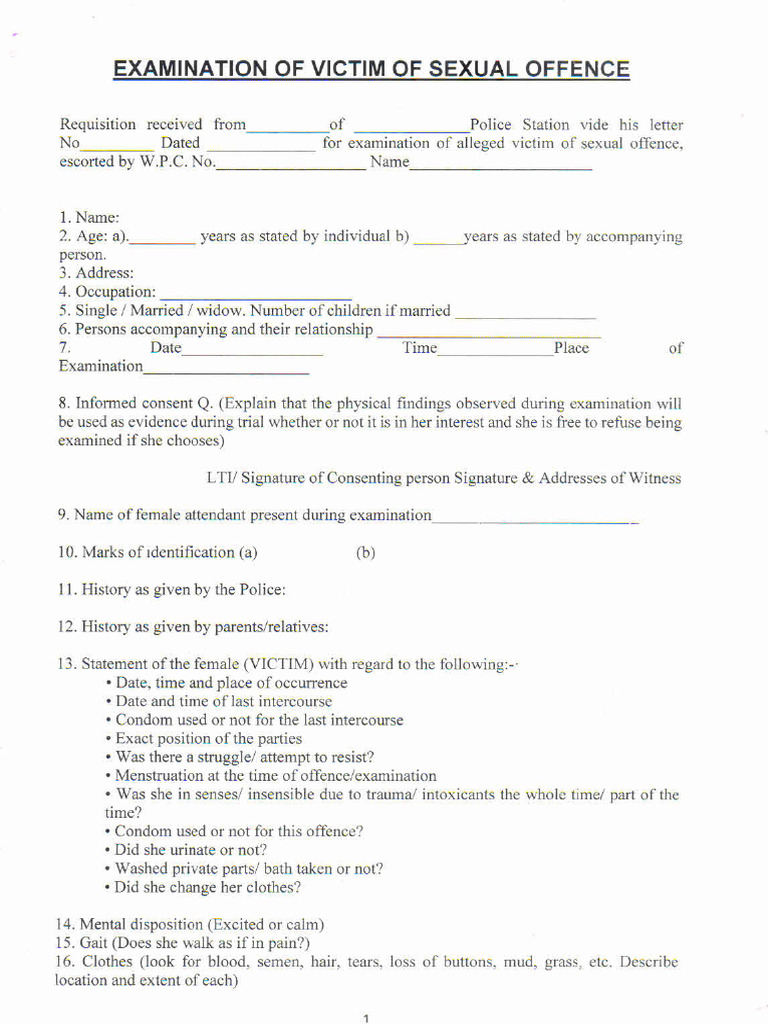 Proforma Examination of Victim of Sexual Offence | PDF
