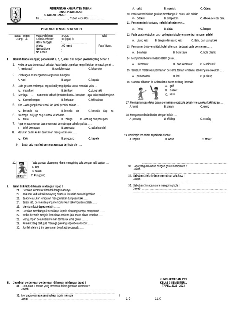 Penilaian Tengah Semester PJOK Kelas 3 | PDF