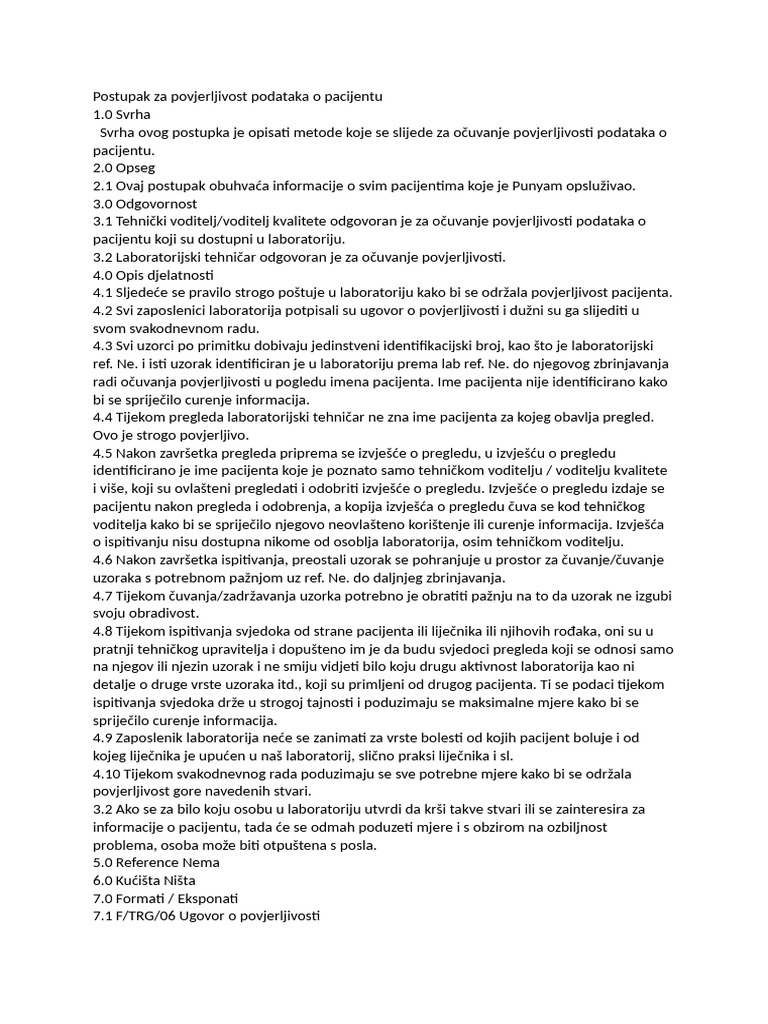 2 Postupak Za Povjerljivost Podataka o Pacijentu | PDF
