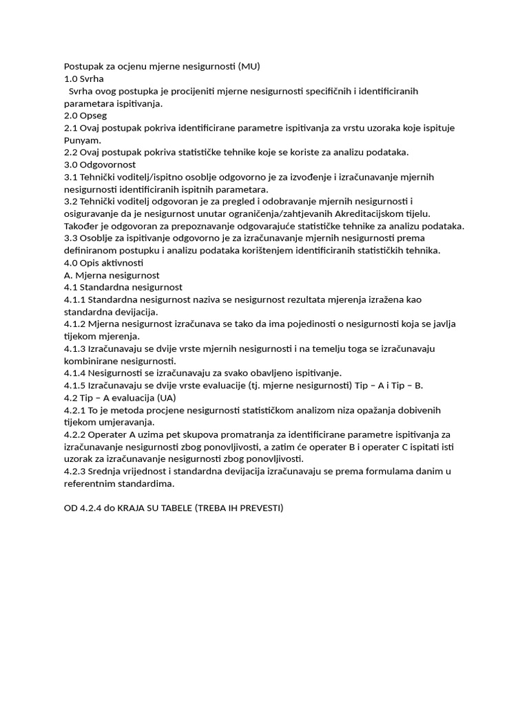 20 Postupak Za Ocjenu Mjerne Nesigurnosti | PDF