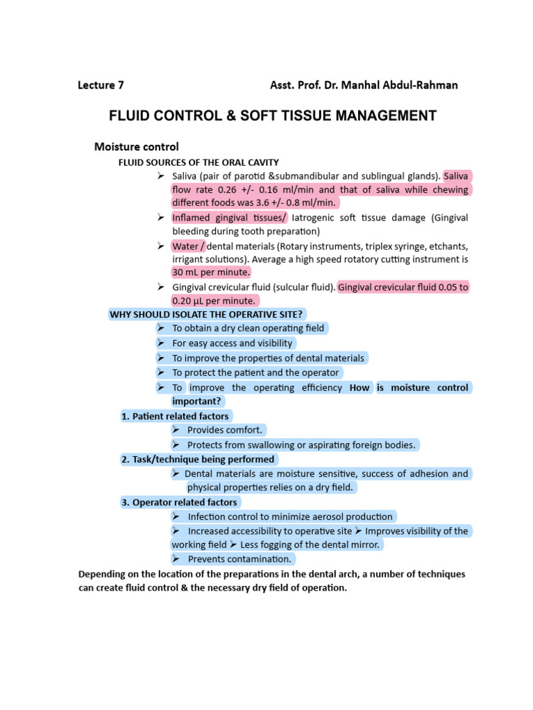 Lecture 6 (Tissue Management) | PDF | Mouth | Dentistry Branches