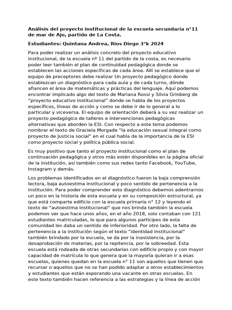Analisis Del PEI | PDF | Escuelas | Educación primaria