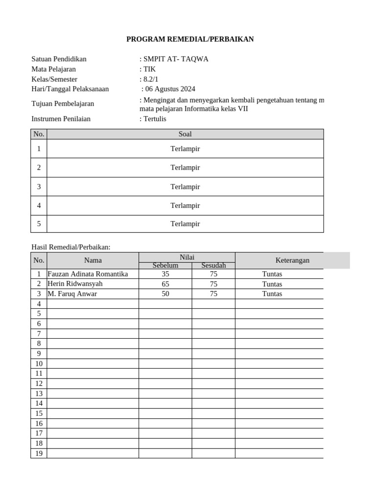 Format Remedial & Pengayaan 8.2 | PDF