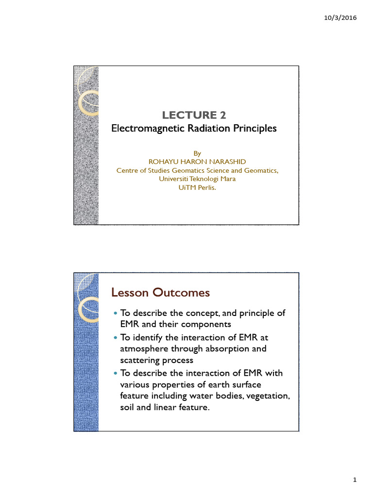 LECTURE 2a_EMR | PDF | Electromagnetic Radiation | Remote Sensing