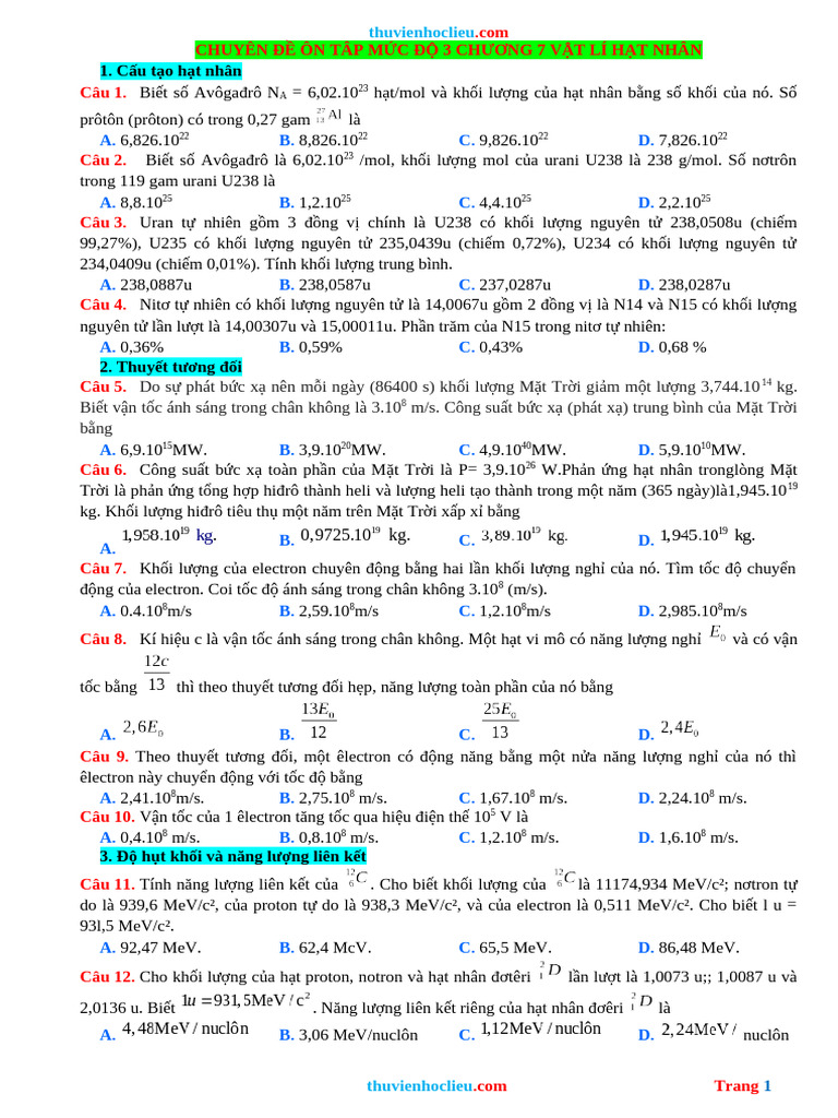 Chuyen de Hat Nhan Vat Li 12 Muc Van Dung | PDF