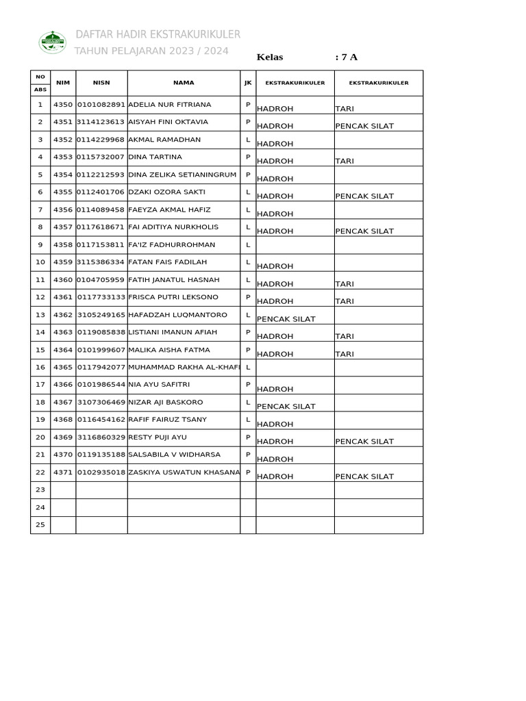 EKSTRAKURIKULER 2023-2024 | PDF