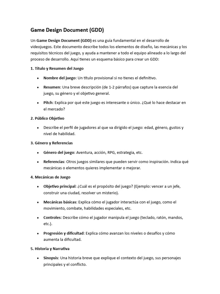 Guía para Crear un Game Design Document | PDF