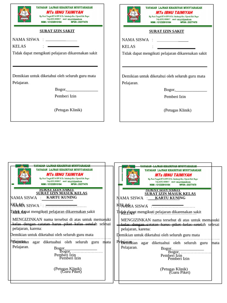 SURAT IZIN SAKIT_karu kuning_hijau | PDF