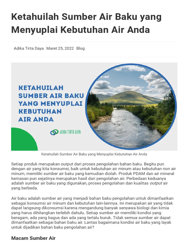 Ketahuilah Sumber Air Baku yang Menyuplai Kebutuhan Air Anda | PDF