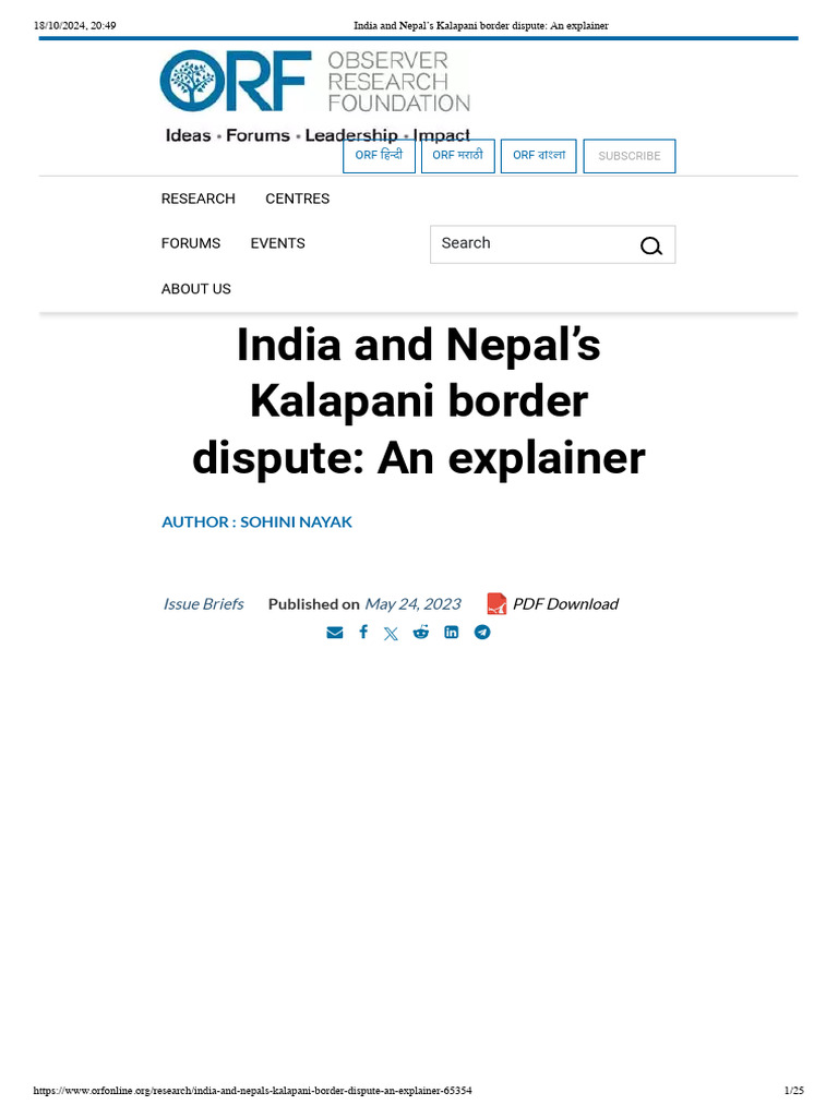 Kalapani Border Dispute Explained | PDF | Government Of India ...