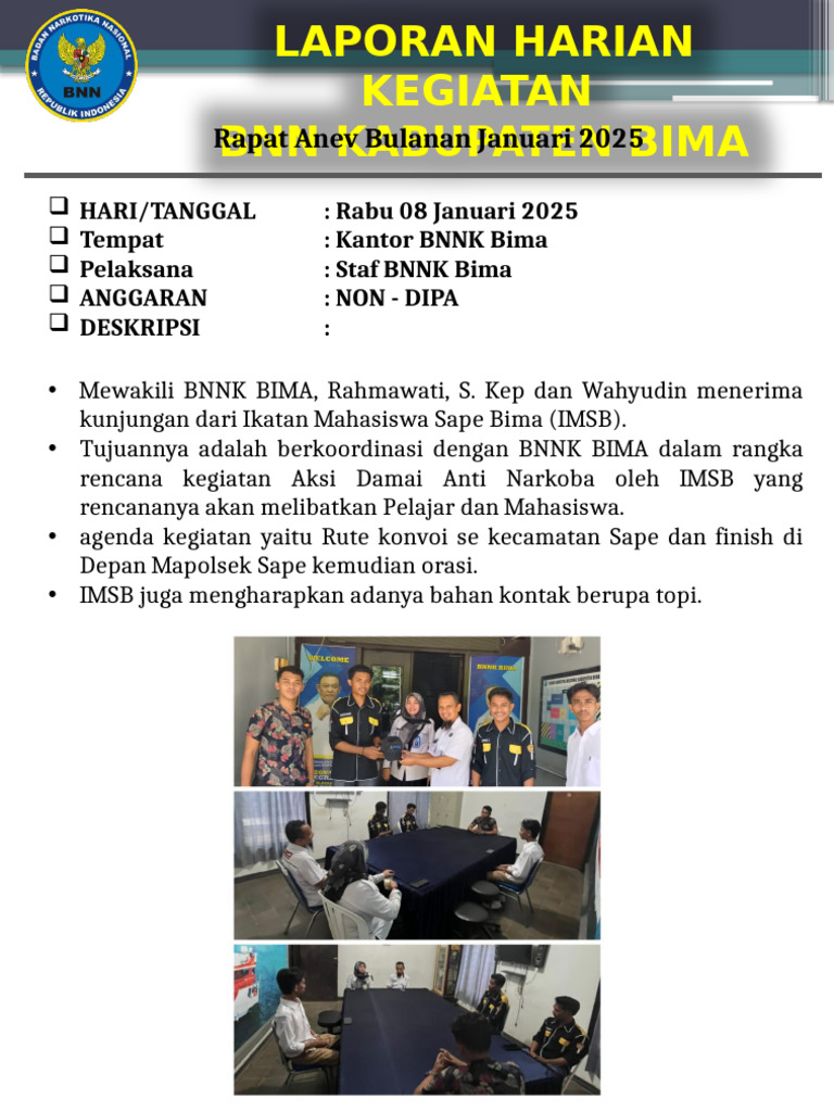 Laporan Harian Bnnk Bima ( 08012025) | PDF