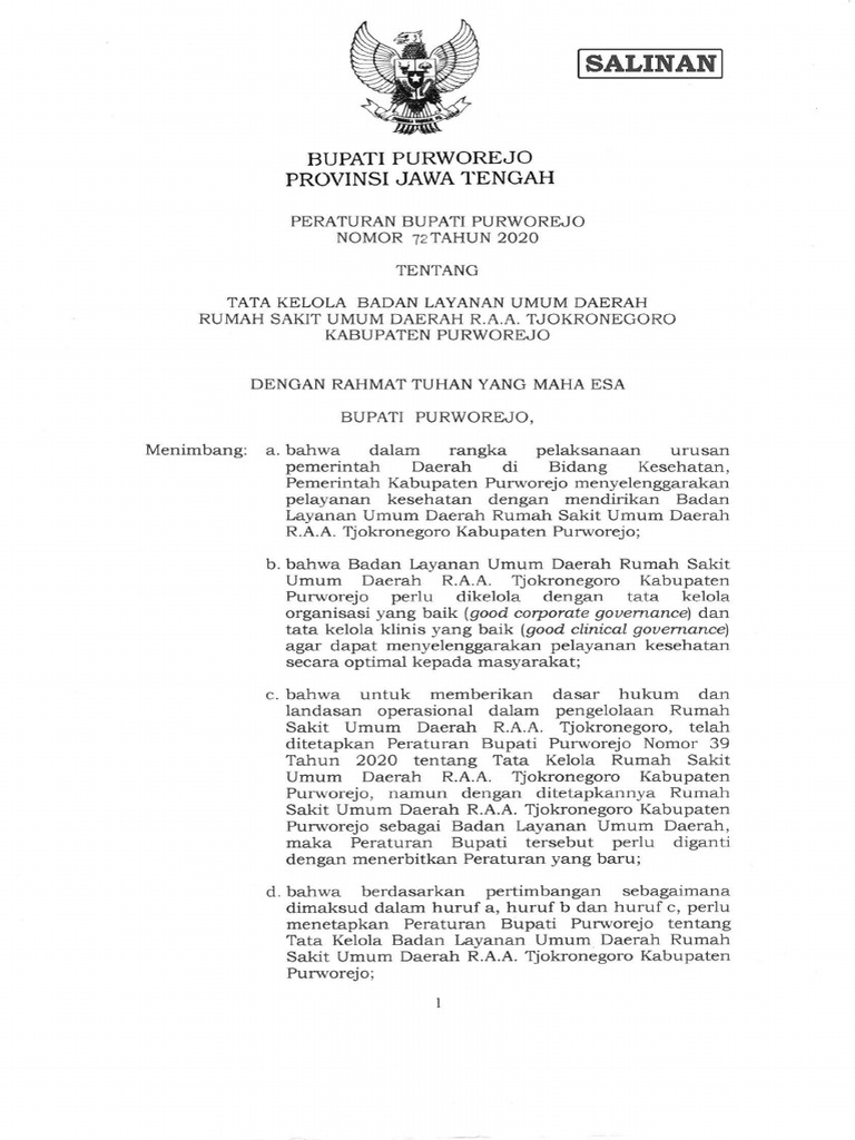 Tata Kelola RSUD R.A.A. Tjokronegoro Purworejo | PDF