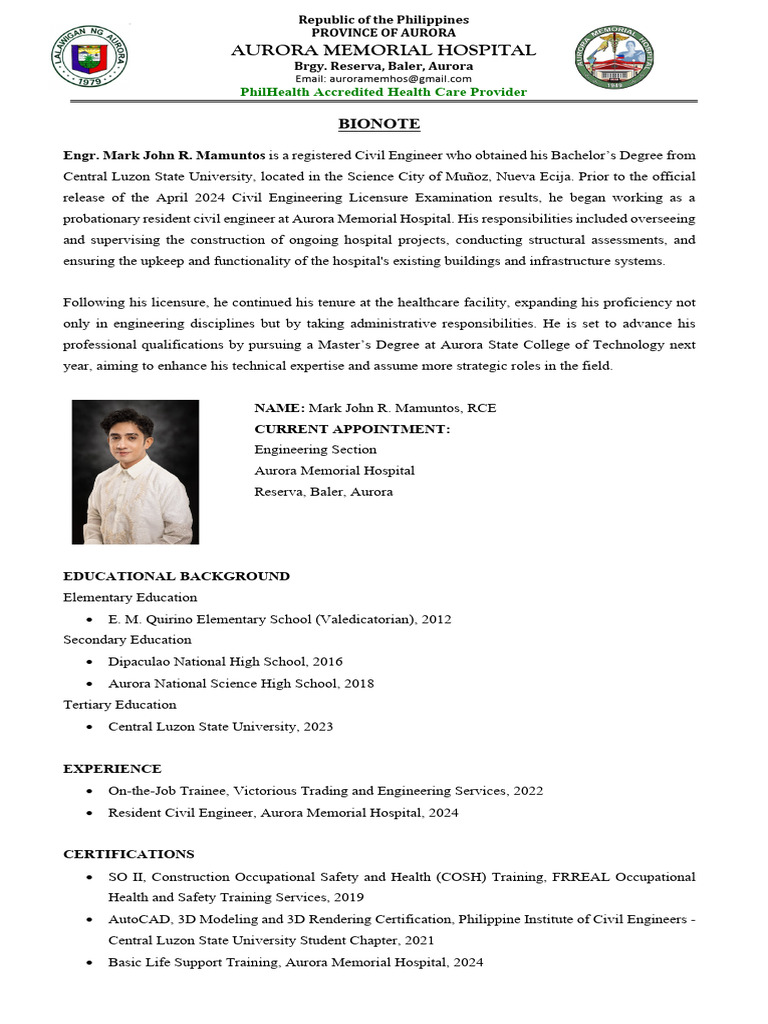 Bionote - Aurora Memorial Hospital | PDF | Health Care