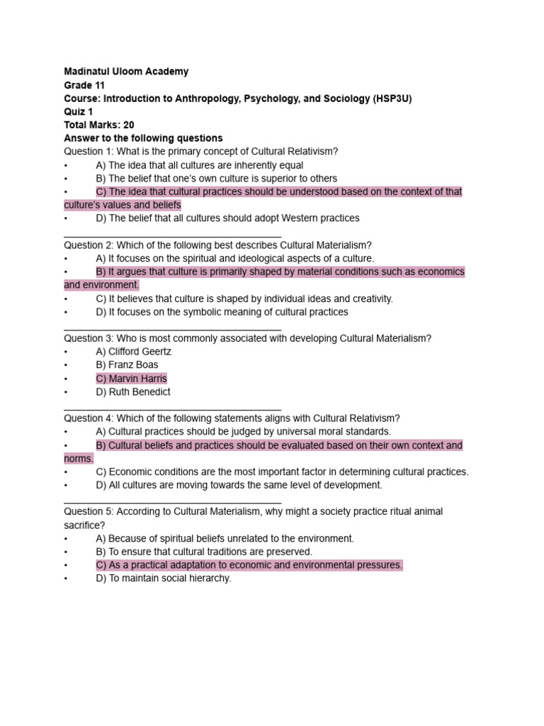 anthropology quiz | PDF | Anthropology | Cultural Anthropology