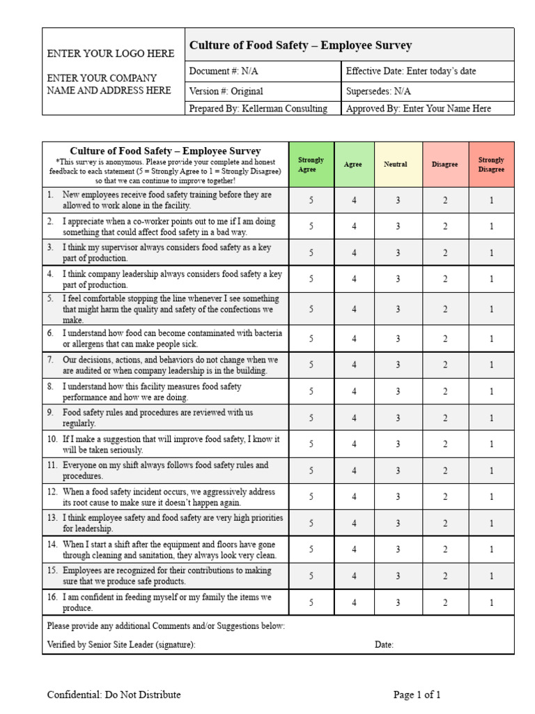Employee Food Safety Culture Survey | PDF | Food Safety