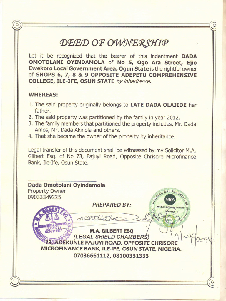 Deed of Ownership - 053130 | PDF