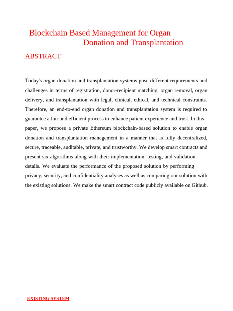 Blockchain Based Managementfor Organ Donationand Transplantation | PDF | Organ Transplantation ...