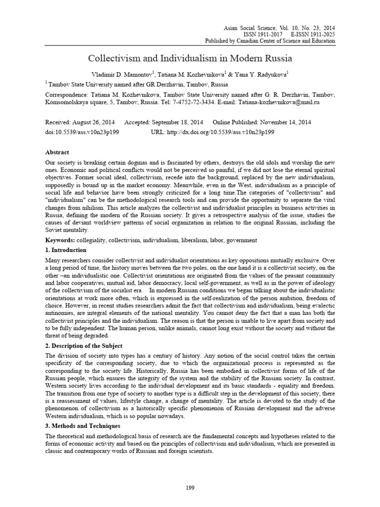 Collectivism vs. Individualism in Russia | PDF | Methodology ...