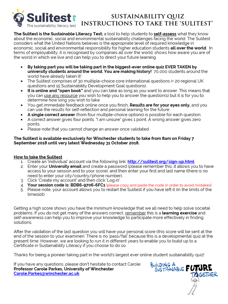 Sulitest Brief and Instructions | PDF | Multiple Choice | Sustainability