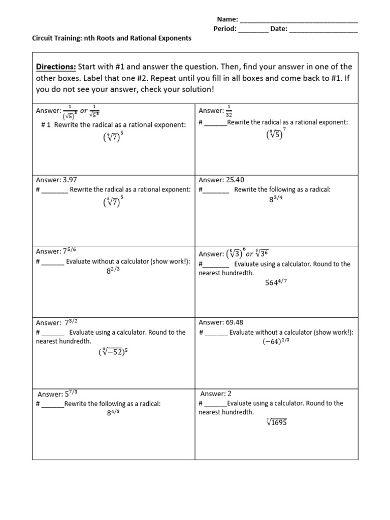 Circuit Training: Roots & Exponents | PDF | Mathematics | Arithmetic