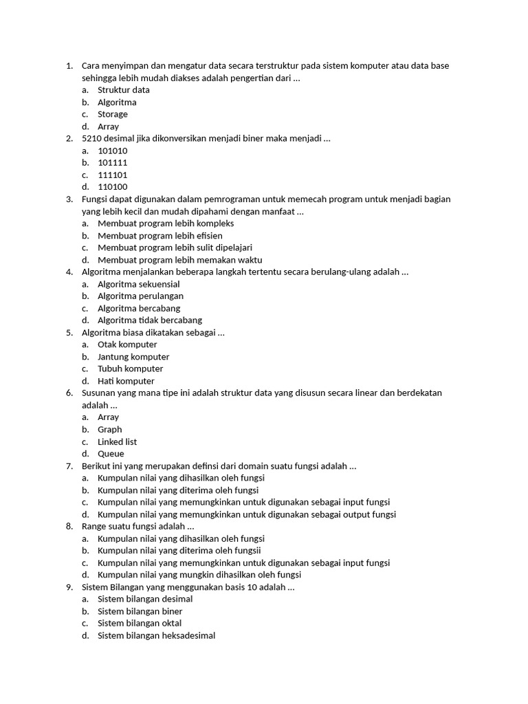 Soal Pas Informatika Kelas 8 | PDF