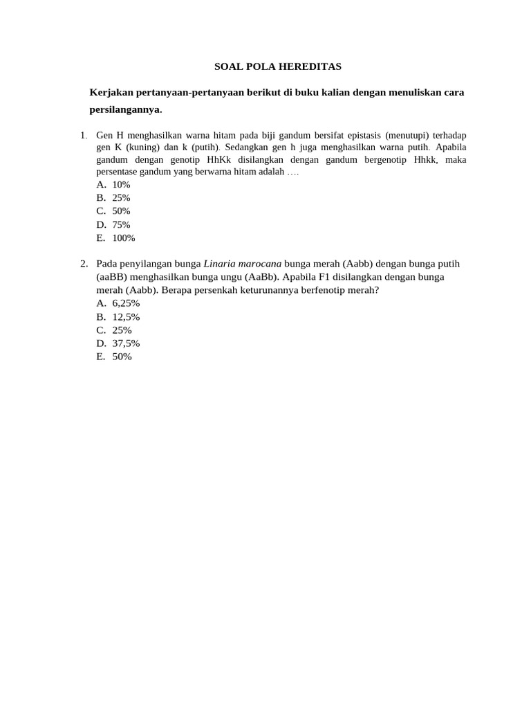 Latihan Soal Pola Hereditas | PDF