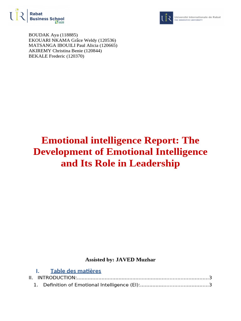 Emotional Intelligence Report | PDF | Emotional Intelligence | Leadership