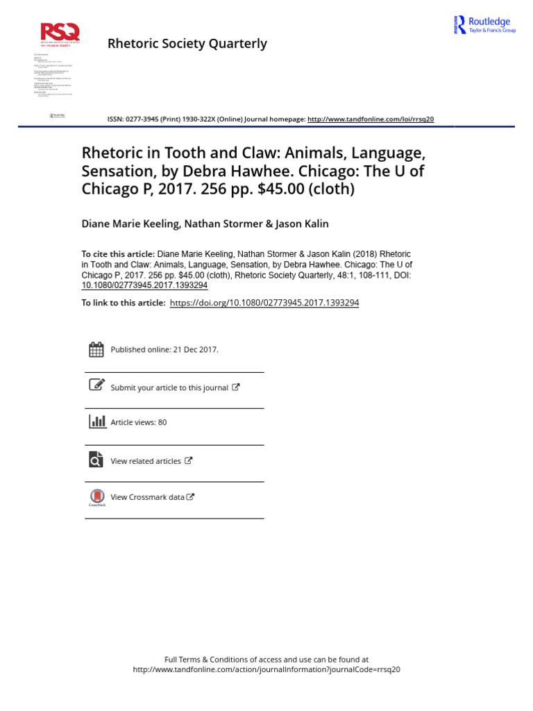 RSQ Rhetoric in Tooth and Claw Animals Language Sensation by Debra ...