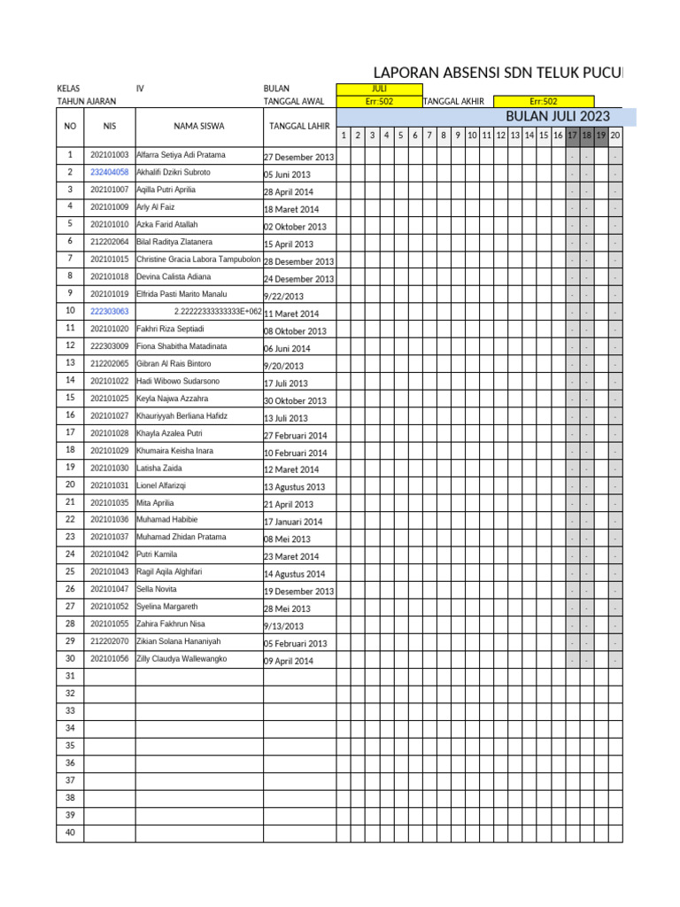 Absen Kelas 5 A 24-25 | PDF