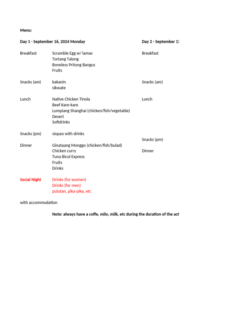 Menu | PDF
