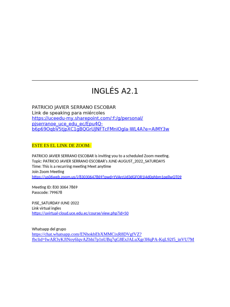 Ingles A2.1 | PDF