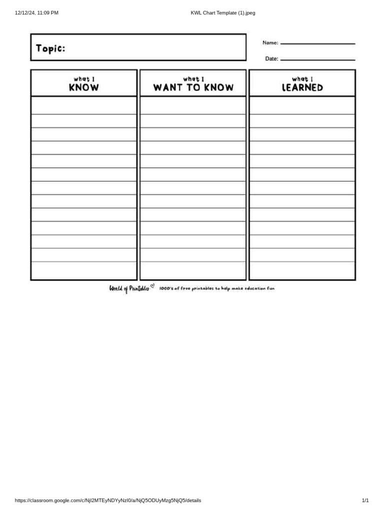 KWL Chart Template (1) .Jpeg | PDF