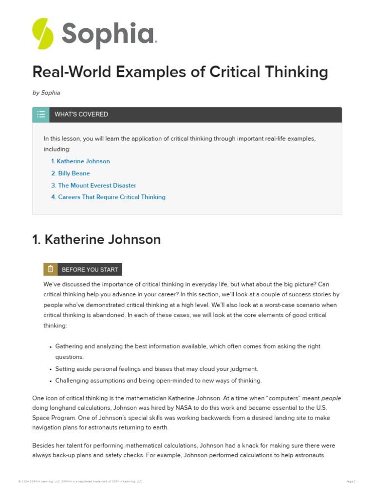 Real World Examples of Critical Thinking | PDF | Mountaineering