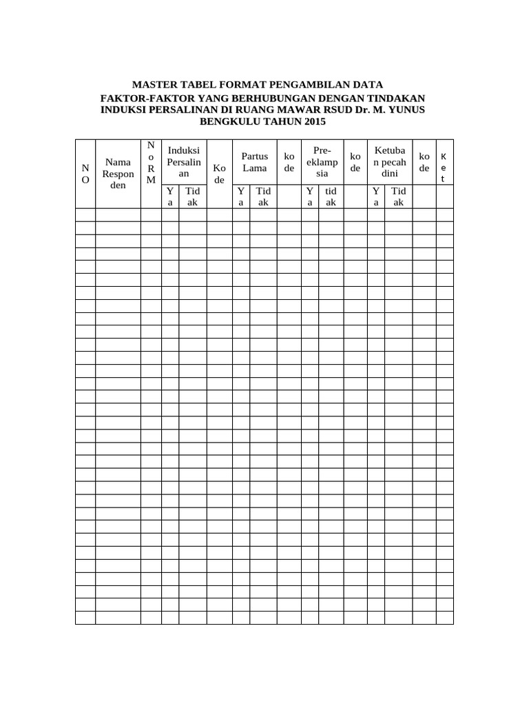 MASTER TABEL FORMAT PENGAMBILAN DATA | PDF