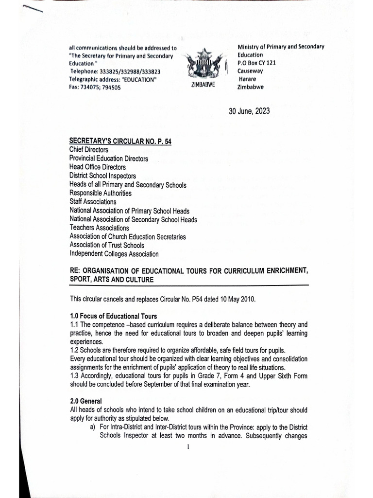 Circular P54 of 2023 Educational Tours | PDF