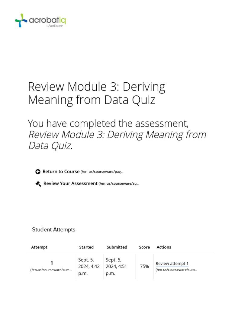 Review Module 3_ Deriving Meaning from Data Quiz _ C957A Applied Algebra | PDF
