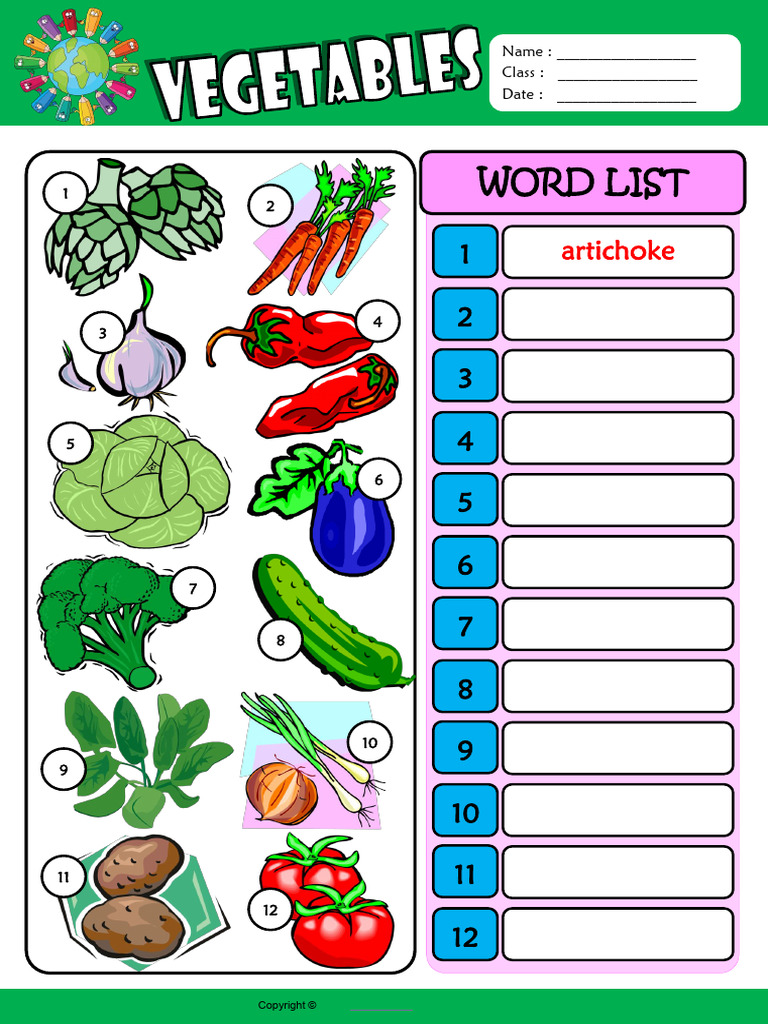 Vegetables Esl Vocabulary Write The Words Worksheet For Kids | PDF