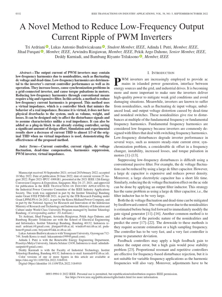 A Novel Method to Reduce Low-Frequency Output Current Ripple of PWM Inverters | PDF | Power ...