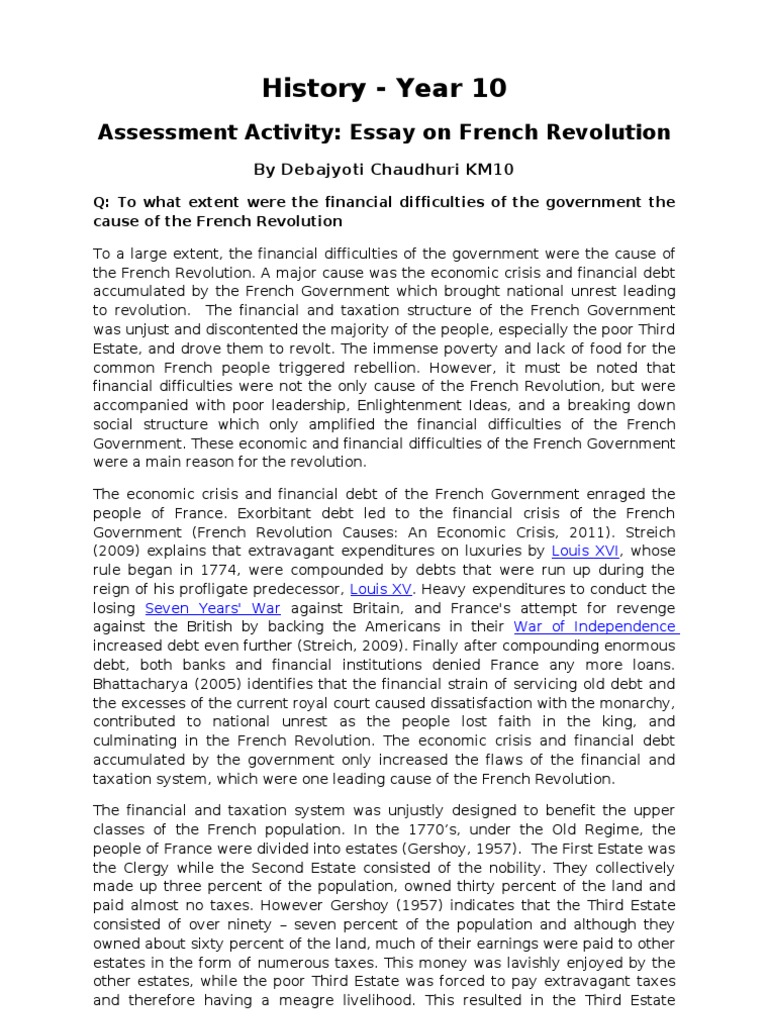 Year 10 History - French Revolution Essay by Debajyoti Chaudhuri | PDF ...