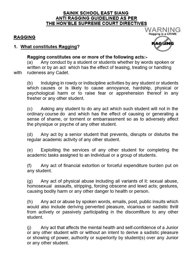 Sses Anti Ragging Guidelines | PDF | Punishments | Justice